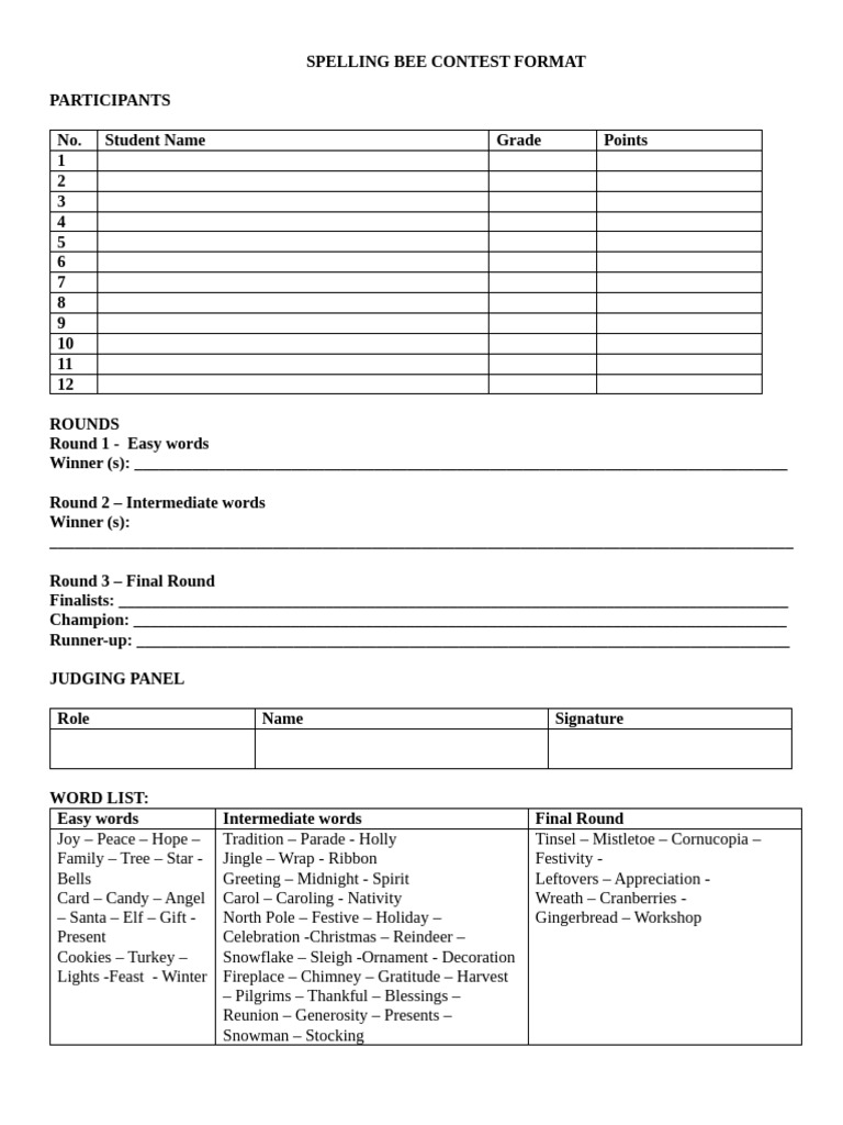 Spelling Bee Contest Format | PDF