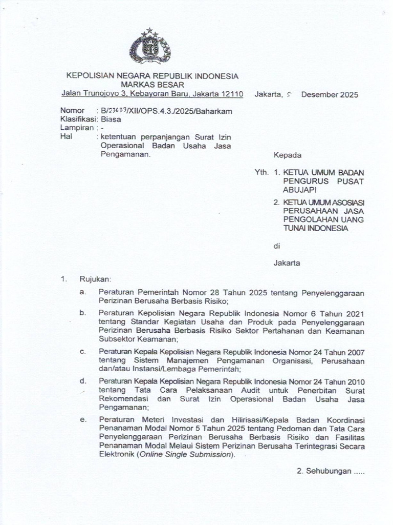Edaran Terkait Perpanjangan SIO BUJP 2025 | PDF