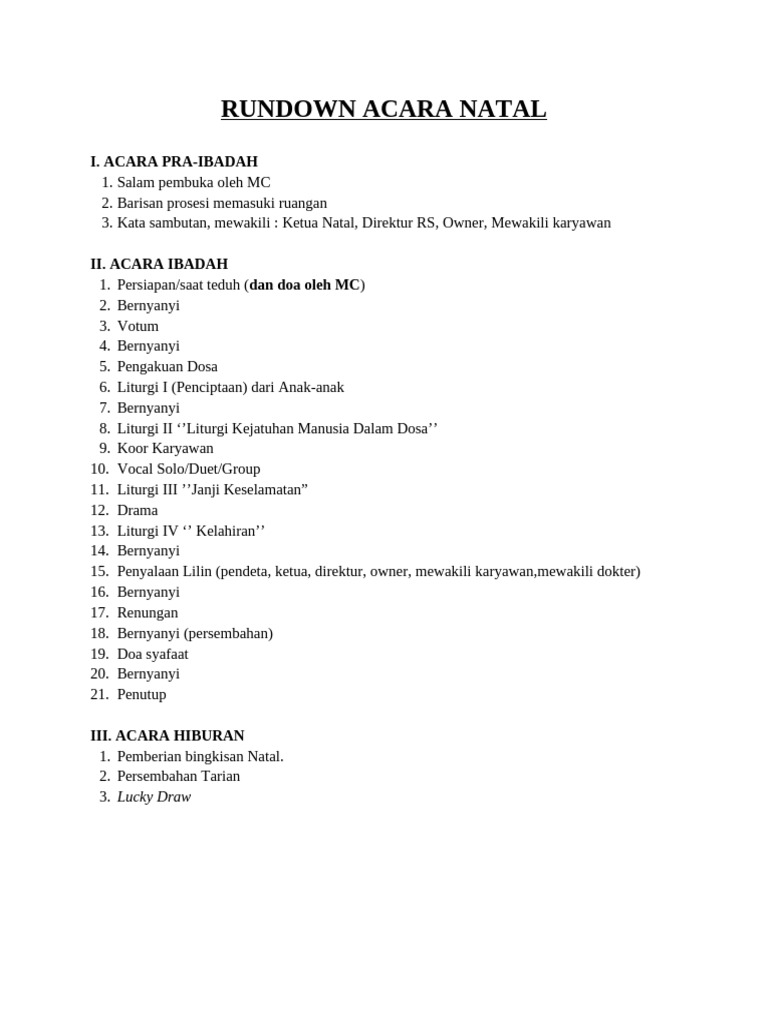 Rundown Acara Natal Lengkap 2023 | PDF