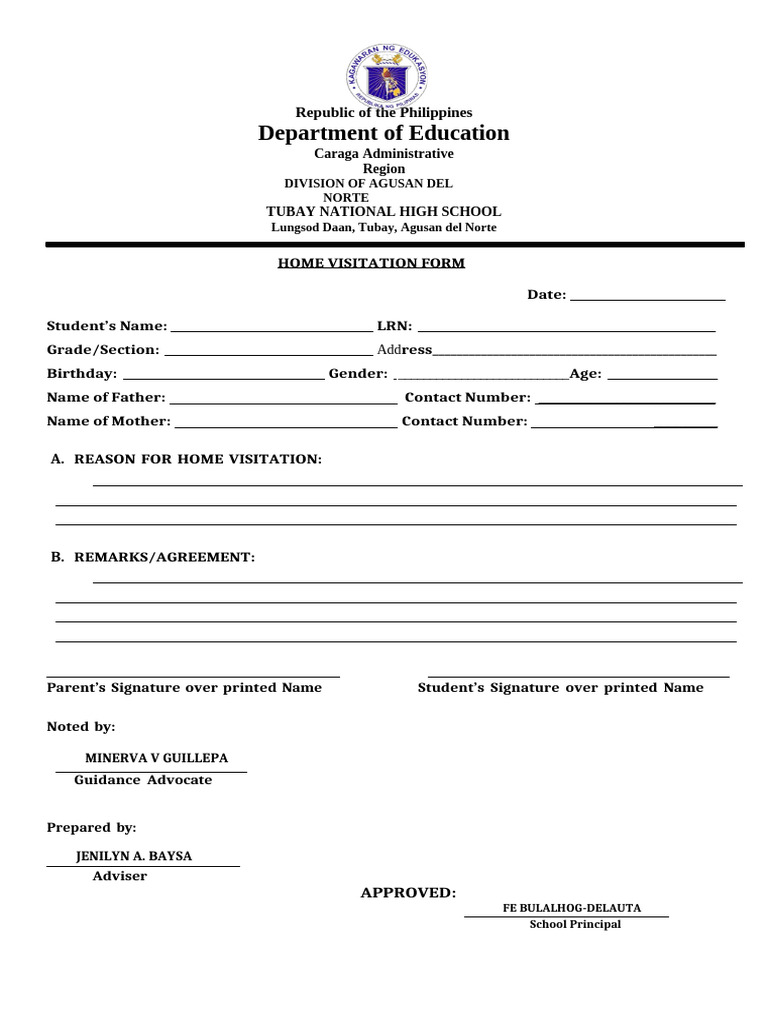 Home Visitation Form Deped | PDF
