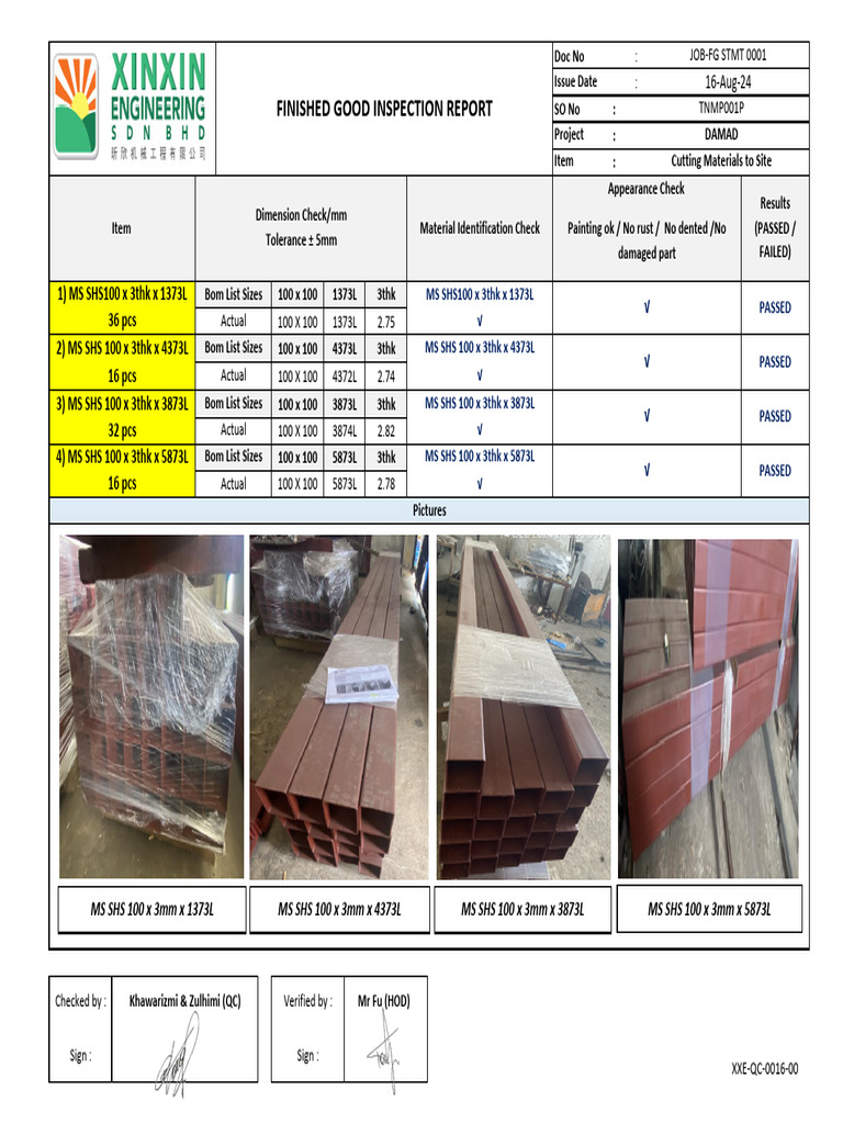 Finished Goods Inspection Report | PDF
