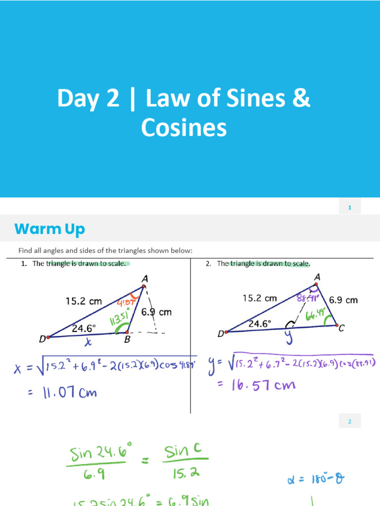 4 - Day 2 Law of Sines Cosines | PDF | Trigonometric Functions | Angle