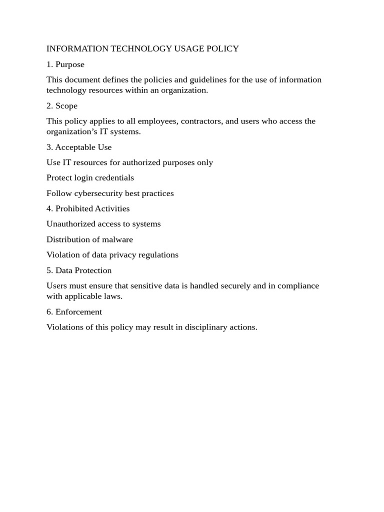 Information Technology Usage Policy | PDF