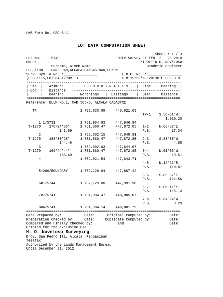 Lot Data of San Juan | PDF | Surveying | Geographic Data And Information
