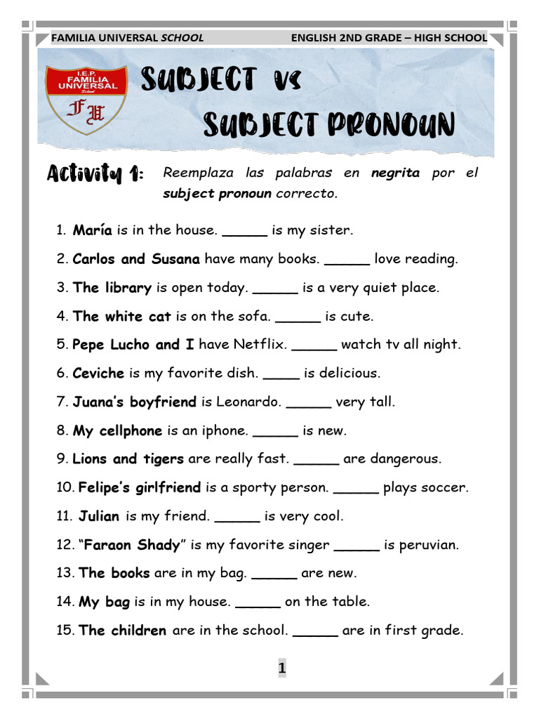 Subject Vs Subject Pronoun (12.04.22) | PDF