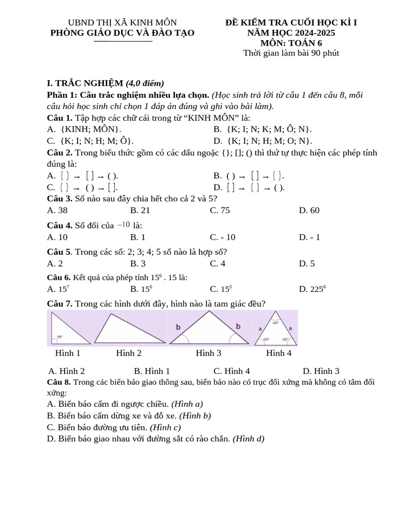 De Cuoi Hoc Ky 1 Toan 6 Nam 2024 2025 Phong GDDT Kinh Mon Hai Duong | PDF