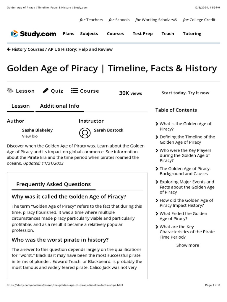 Golden Age of Piracy | Timeline, Facts & History | Study.com | PDF ...
