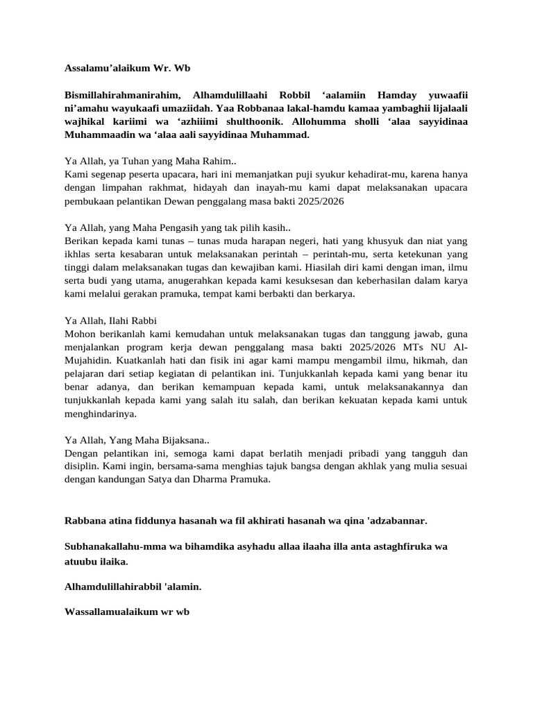 Doa Penutup Pelantikan | PDF