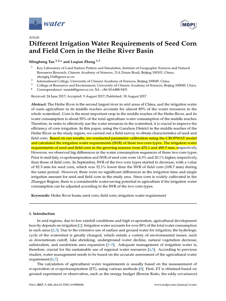 2017-Different Irrigation Water Requirements of Seed Corn and Field ...