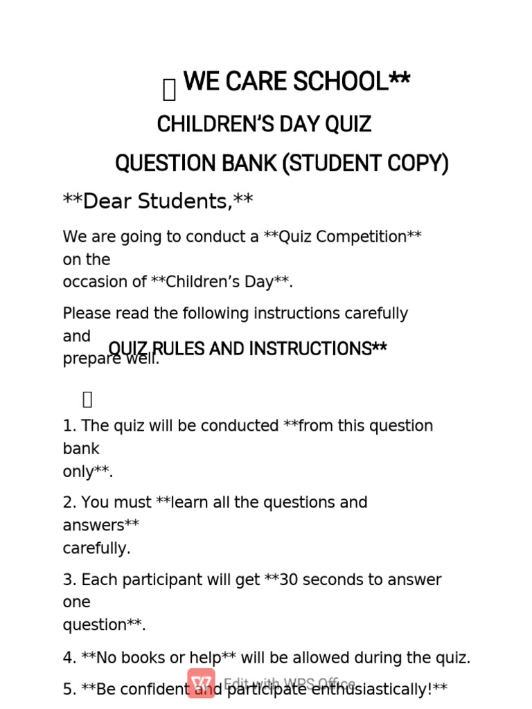 Children's Day Special Quize | PDF | Mahatma Gandhi | Jawaharlal Nehru