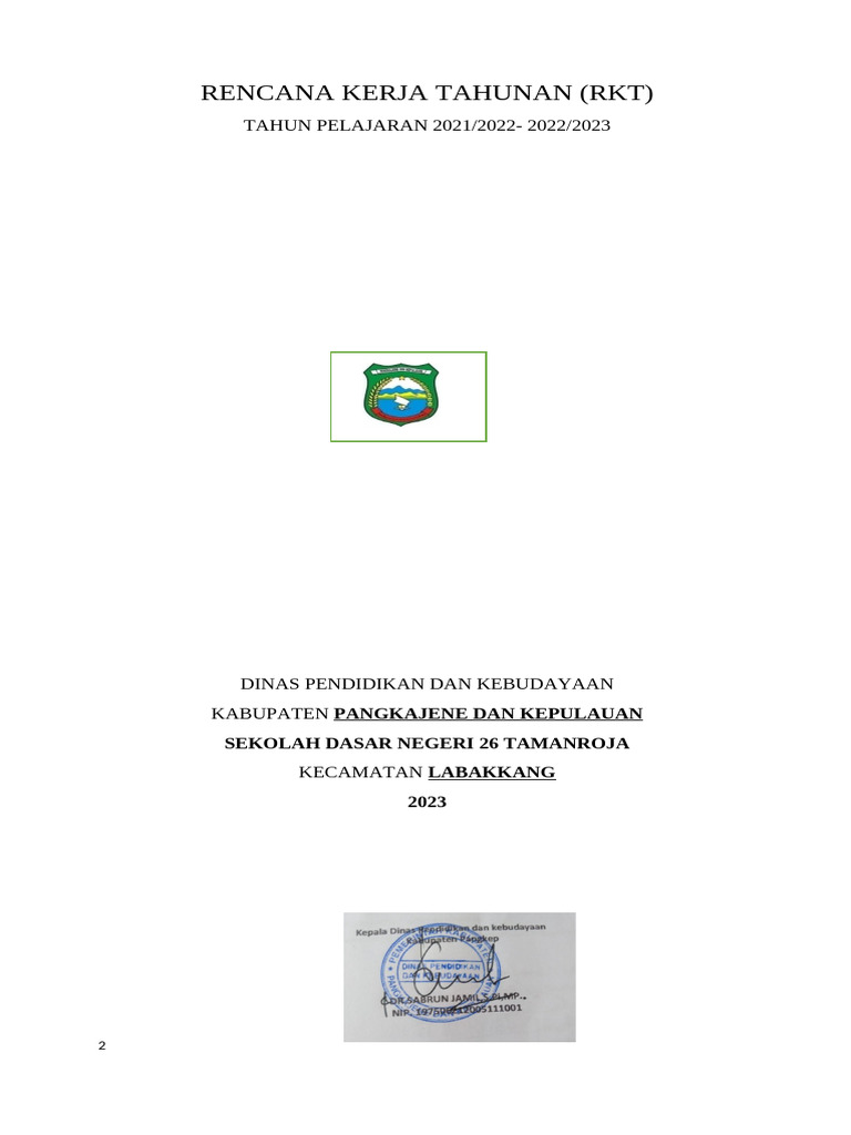 Rencana Kerja Tahunan SDN 26 Tamanroja | PDF