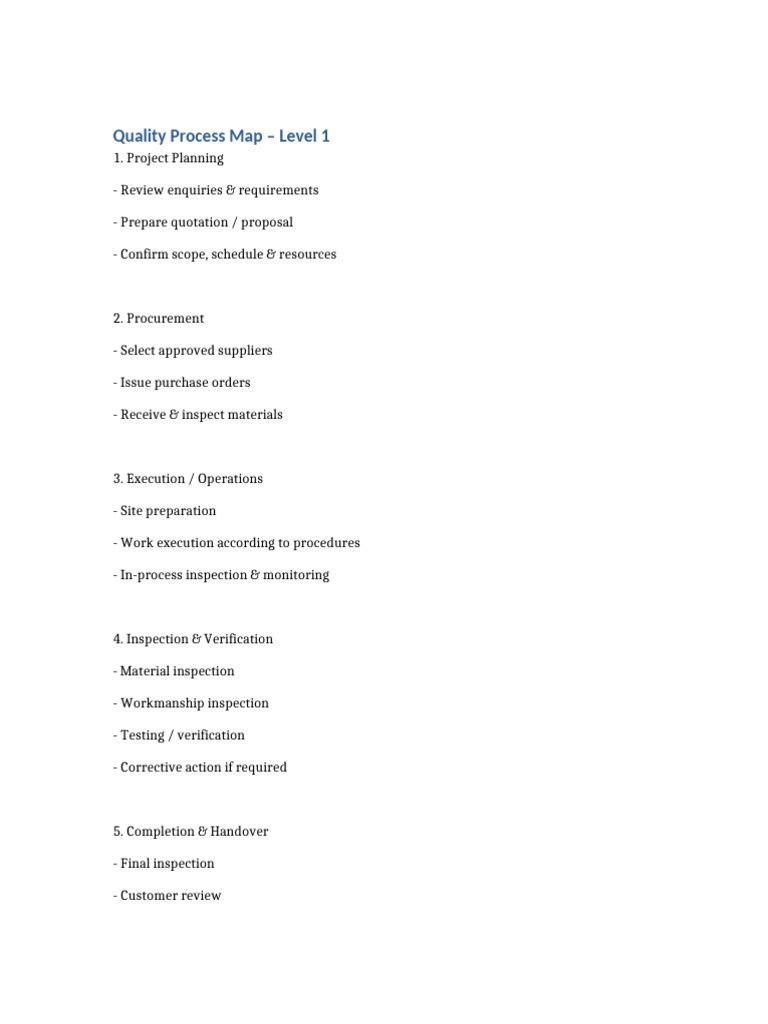 Quality Process Map Level1 | PDF
