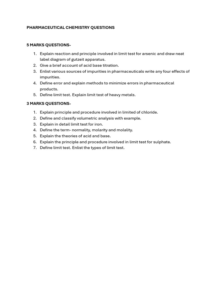 Pharmaceutical Chemistry Questions | PDF