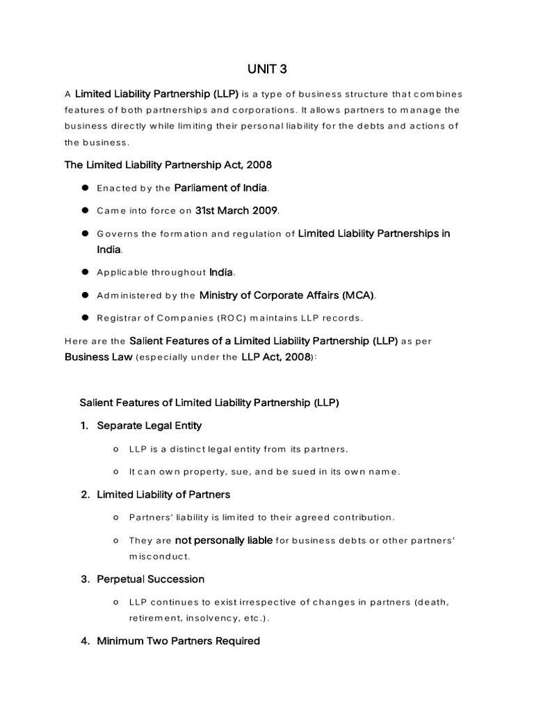 Unit 3 | PDF | Limited Liability Partnership | Private Law