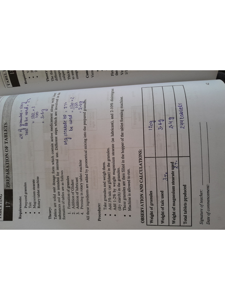 Industry Tableting Section Practicals | PDF