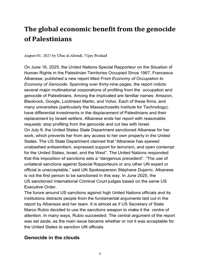 The Global Economic Benefit From the Genocide of Palestinians | PDF ...