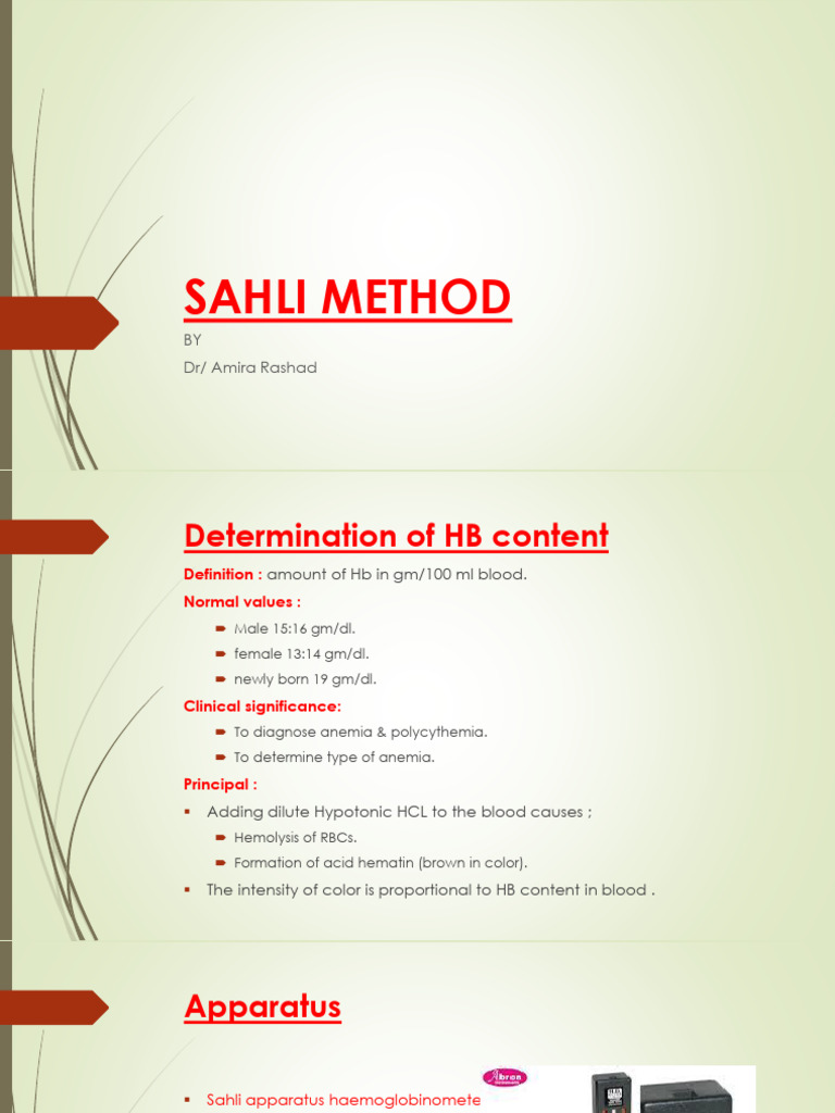 Sahli Method for Hemoglobin Measurement | PDF