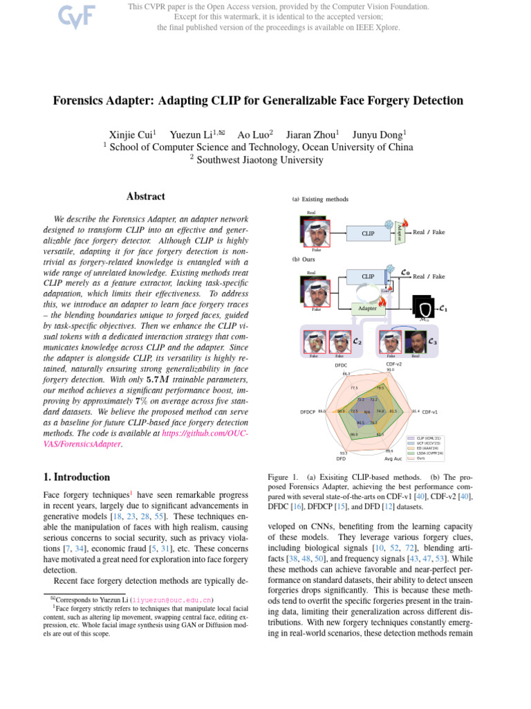 Cui Forensics Adapter Adapting CLIP For Generalizable Face Forgery ...