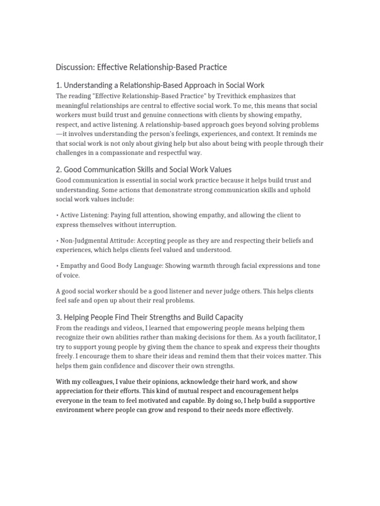 Effective Relationship Based Practice Discussion | PDF