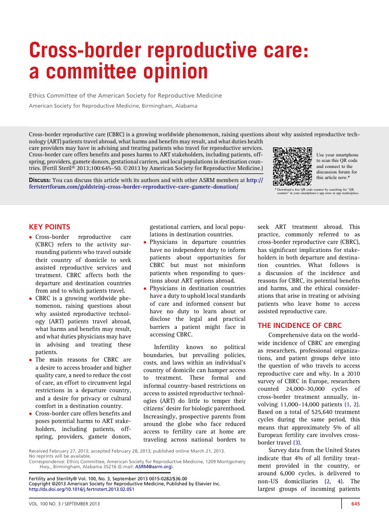 Cross Border Reproductive Care A Committee Opinio | PDF | Surrogacy ...