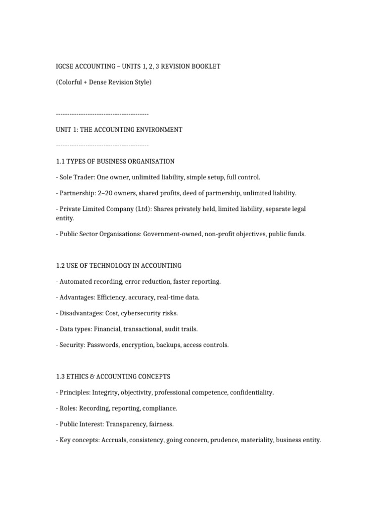 IGCSE Accounting Units1 2 3 Revision | PDF | Debits And Credits ...