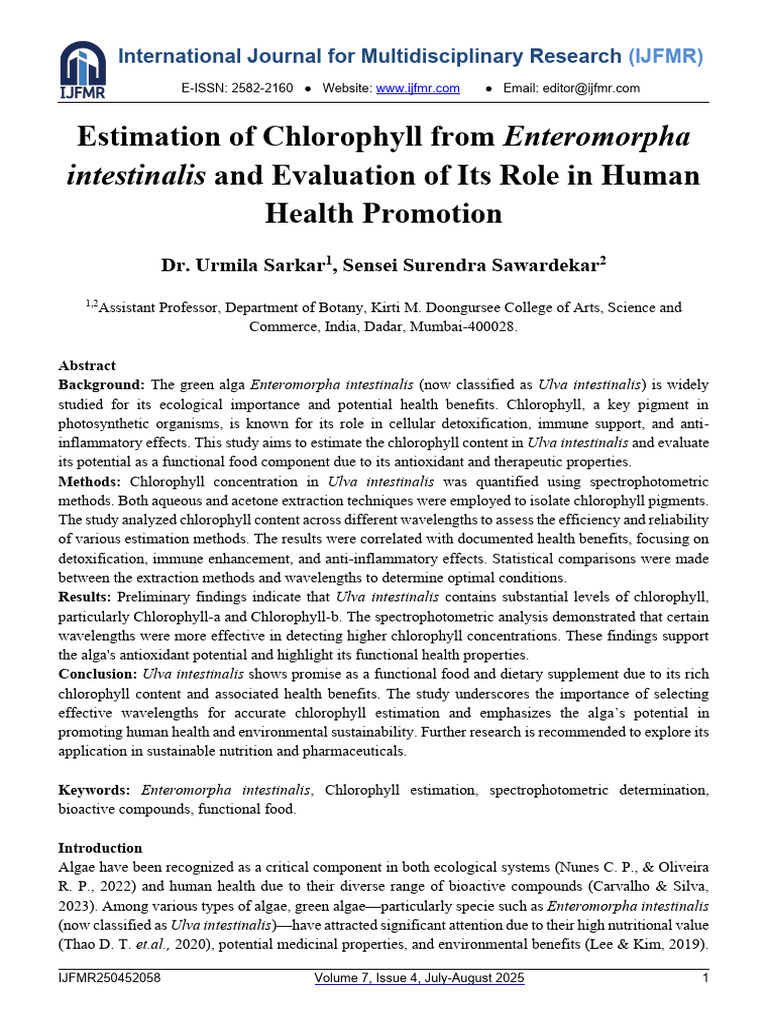 Estimation of Chlorophyll From Enteromor | PDF | Chlorophyll ...