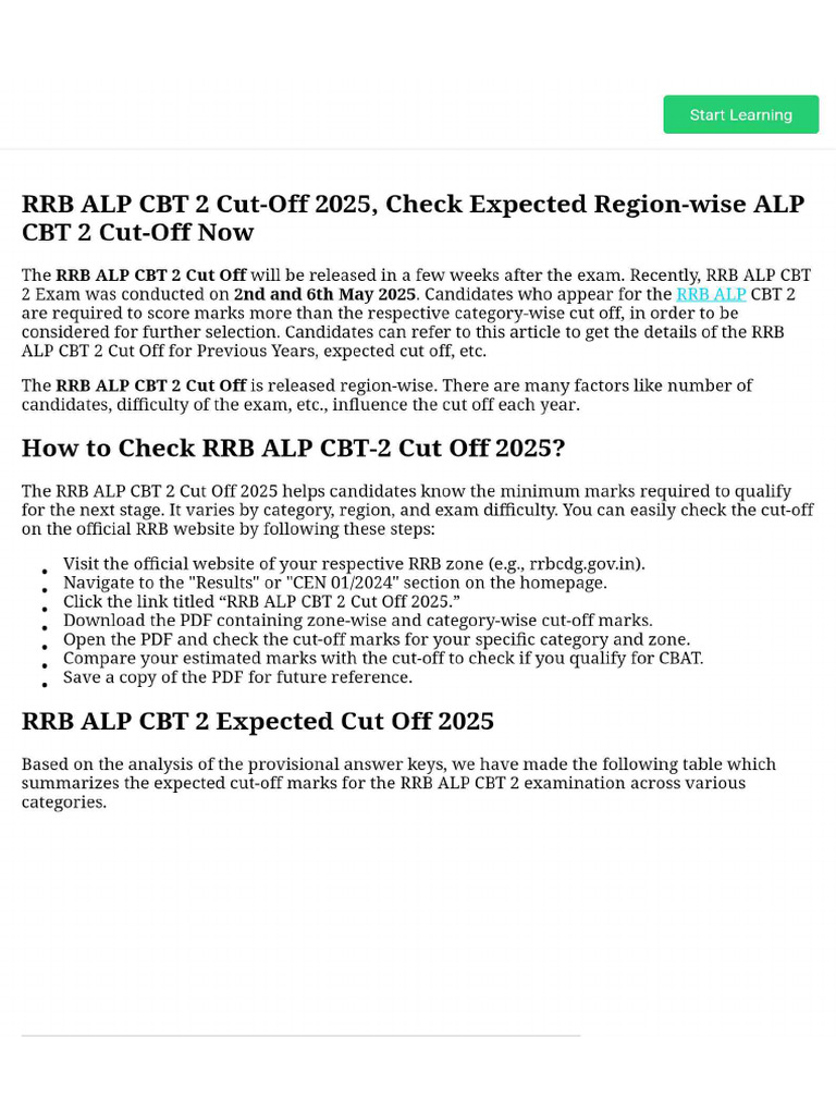 RRB ALP CBT 2 Cut-Off 2025, Check Expected Region-Wise ALP CBT 2 Cut ...