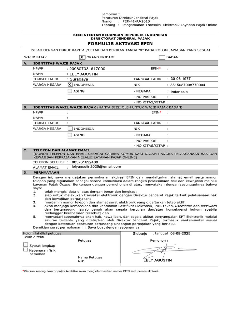 Formulir Efin Lely Agustin | PDF