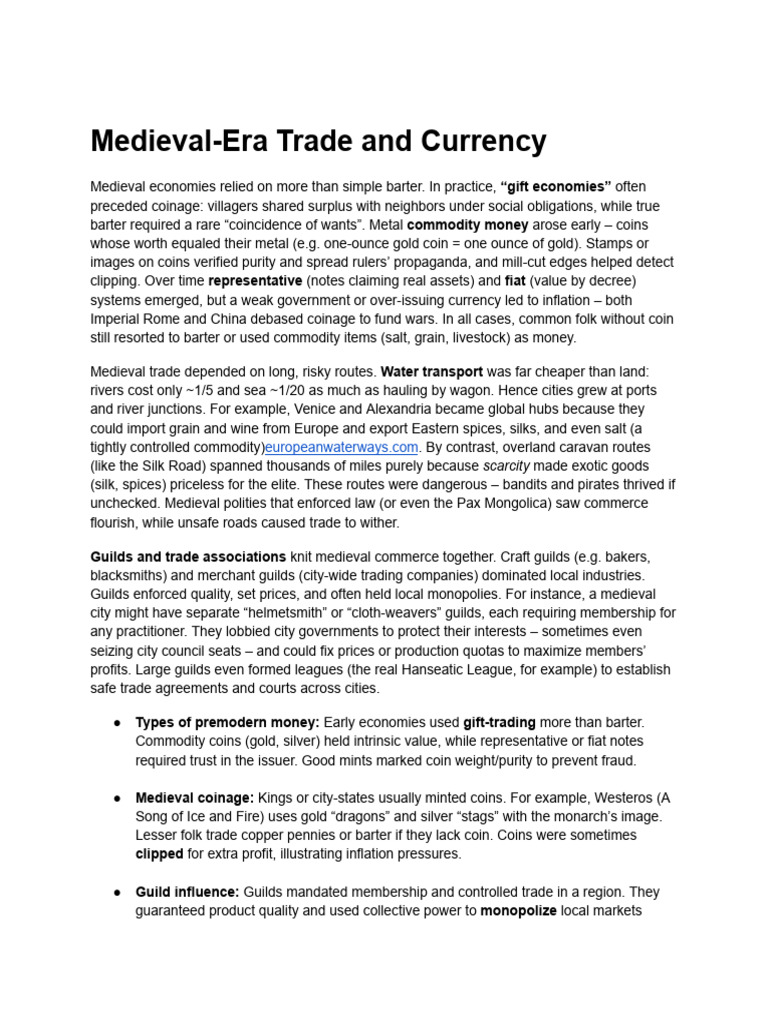 Medieval Trade, Currency, and Guilds | PDF | Coins | Smuggling