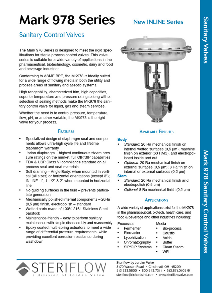Mark 978 Sanitary Control Valves | PDF | Valve | Mechanical Engineering
