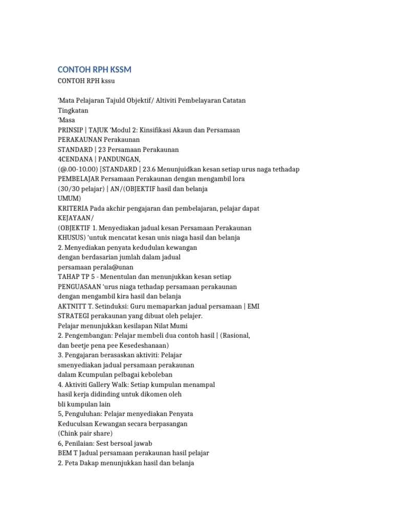 Contoh RPH KSSM | PDF