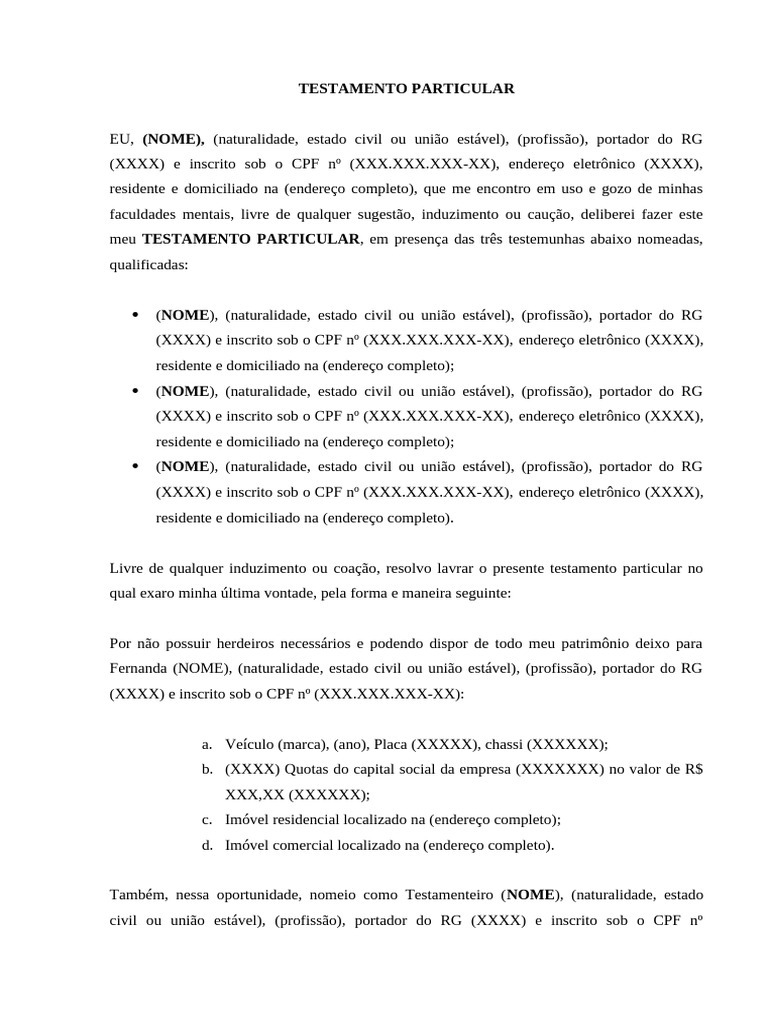 Modelo de Testamento Particular | PDF | Testamento