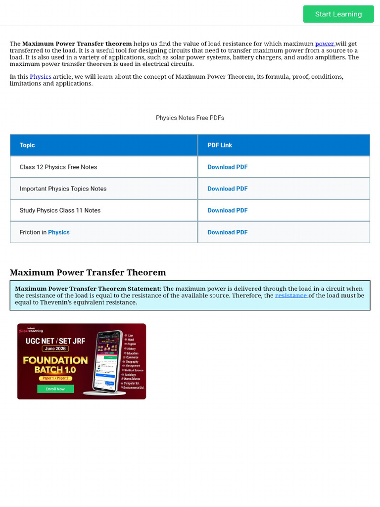 Maximum Power Transfer Theorem - Know Definition, Statement, Formula ...