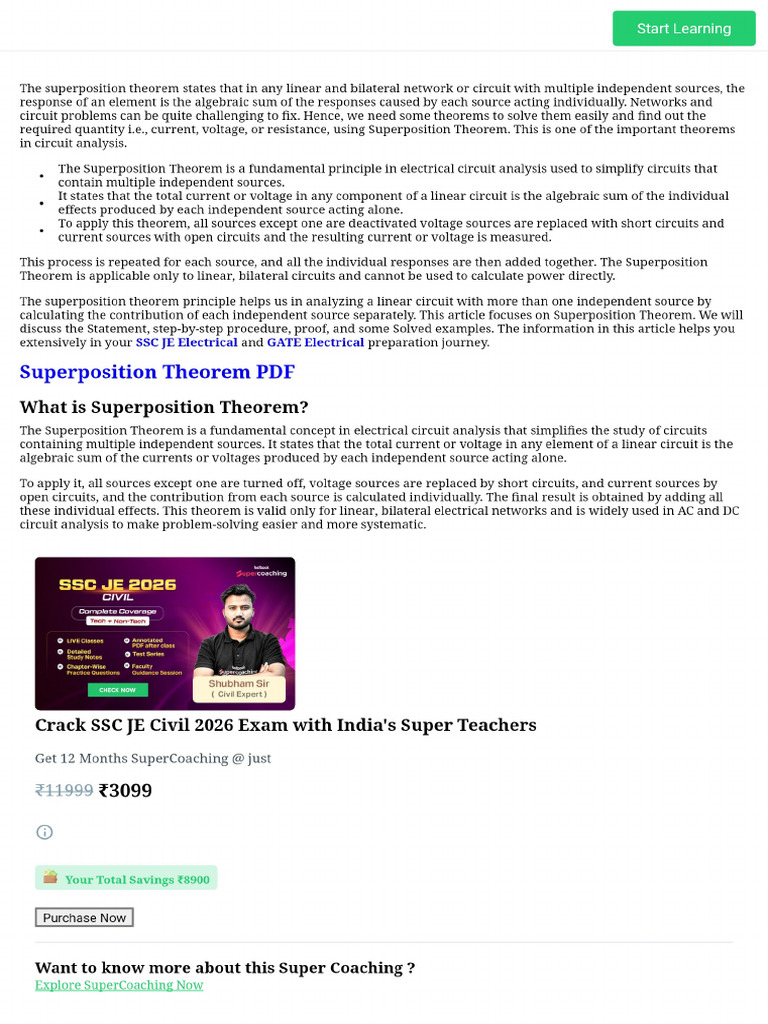 Superposition Theorem - Statement, Formula, Principle & Examples | PDF