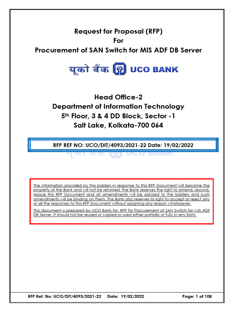 Tender RFP For Procurement of San Switch For Mis Adf DB Server ...