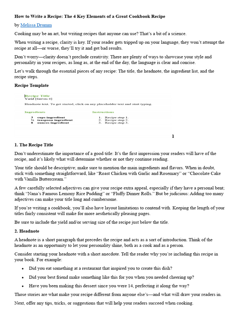 Mod 3 - How to Write a Recipe the 4 Key Elements of a Great Cookbook ...