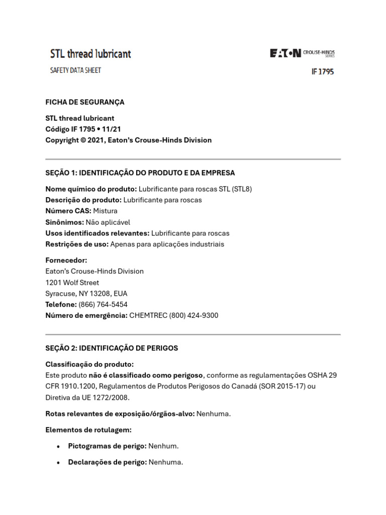 Stl8 Thread Lubrificant - Versão Português | PDF | Toxicidade | Petróleo