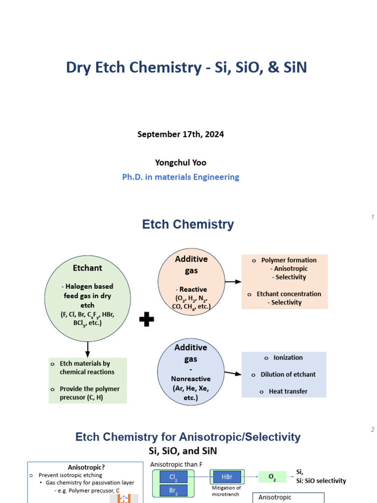 Dry Etch Chemistry for Si, SiO, SiN | PDF | Silicon Dioxide | Silicon
