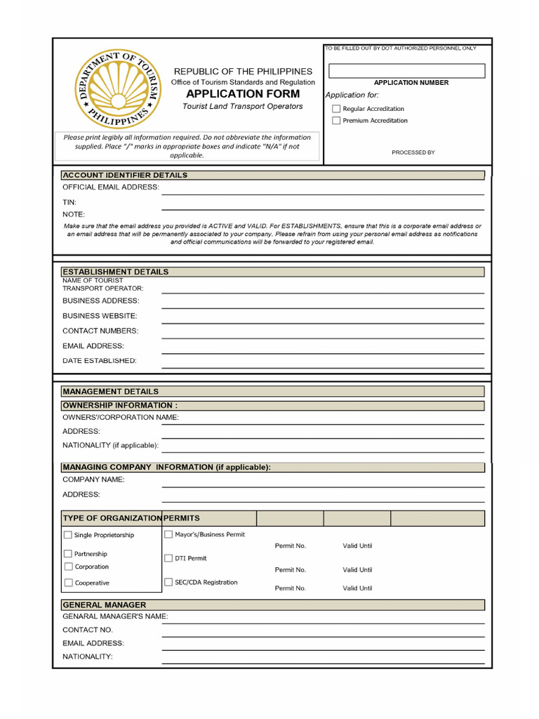 Tourist Transport Operator Application Form | PDF