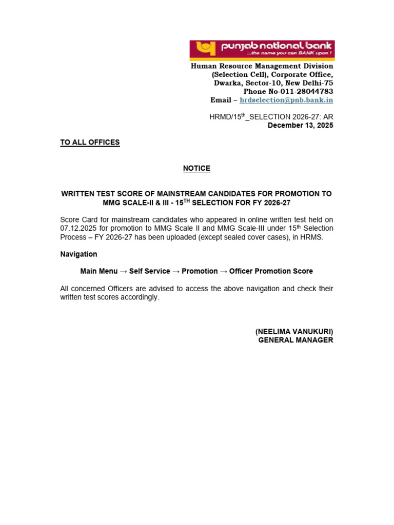 MMG Scale II & III Promotion Test Scores | PDF
