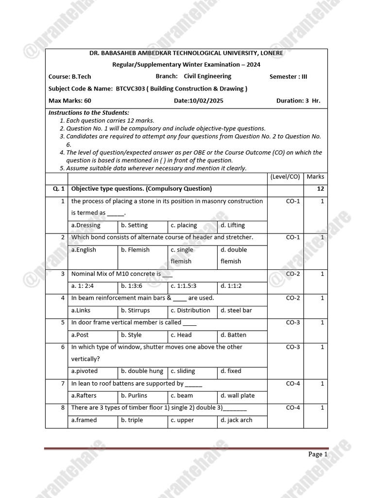 Semester - 3-Building Construction & Drawing | PDF | Architectural ...