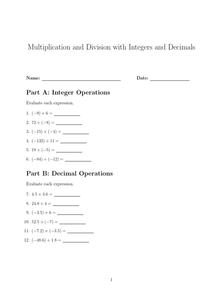 Integer and Decimal Operations Guide | PDF