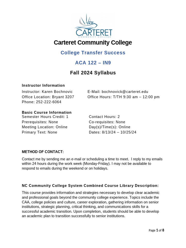 Carteret College Transfer Success Syllabus | PDF | Academic Integrity ...
