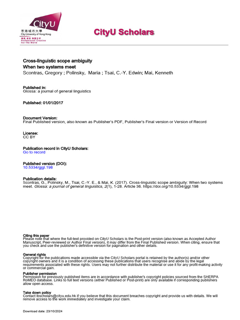 Cross Linguistic Scope Ambiguity When Two Systems Meet | PDF ...