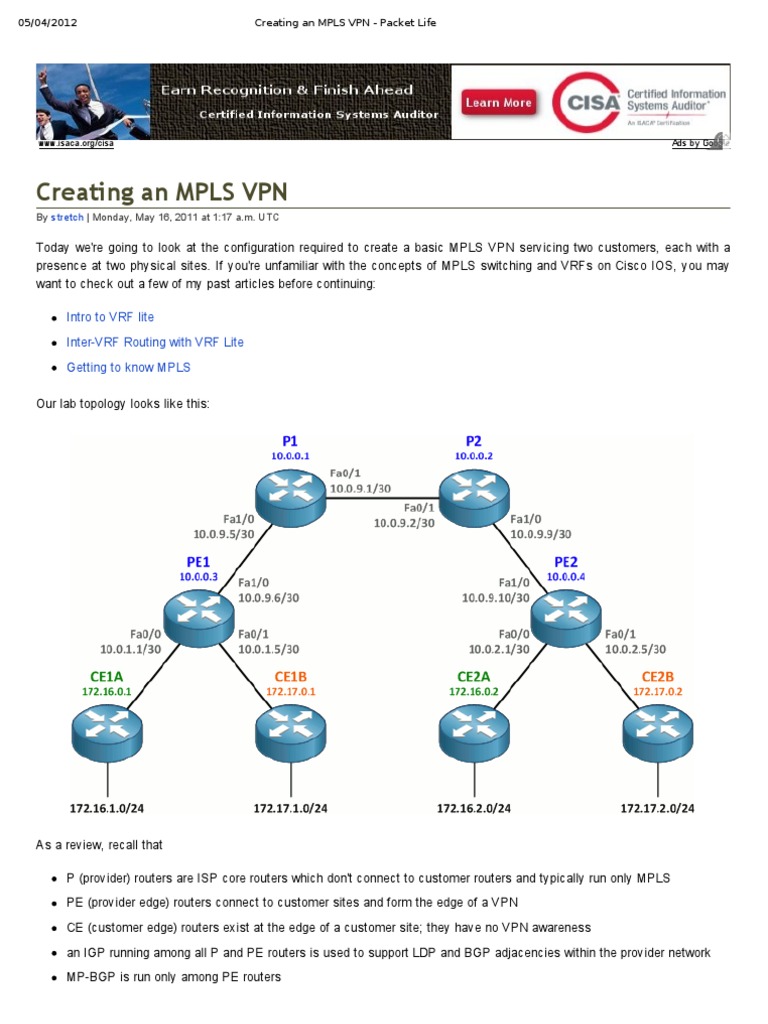 Creating An MPLS VPN - Packet Life | PDF | Multiprotocol Label Switching | Networking
