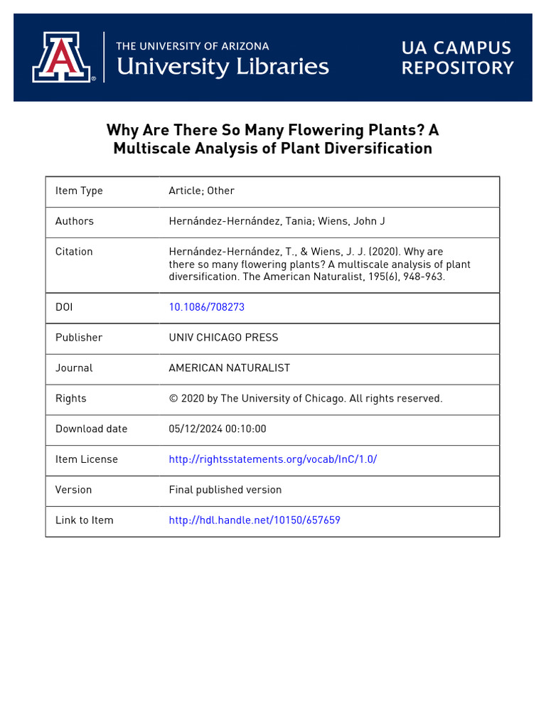 Why Are There So Many Flowering Plants? A Multiscale Analysis of Plant ...