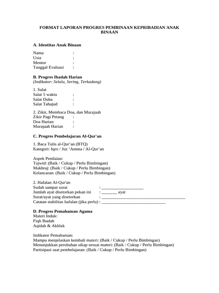 Laporan Progres Pembinaan Anak Binaan | PDF