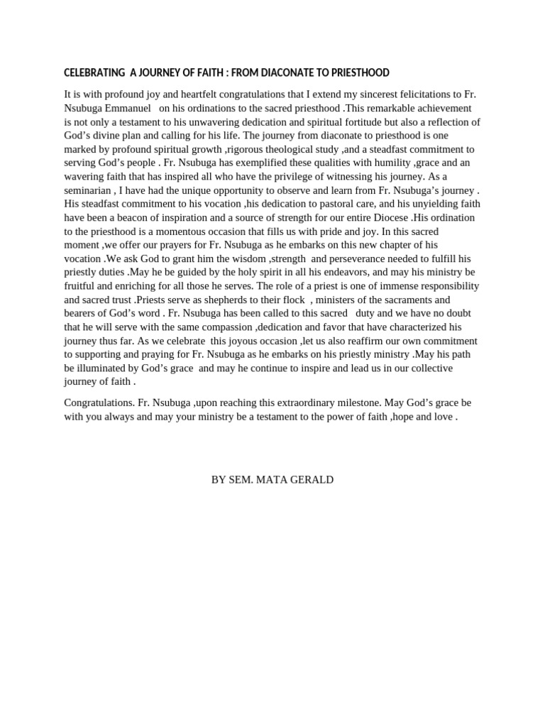Priestly Article For Fr. Nsubuga | PDF