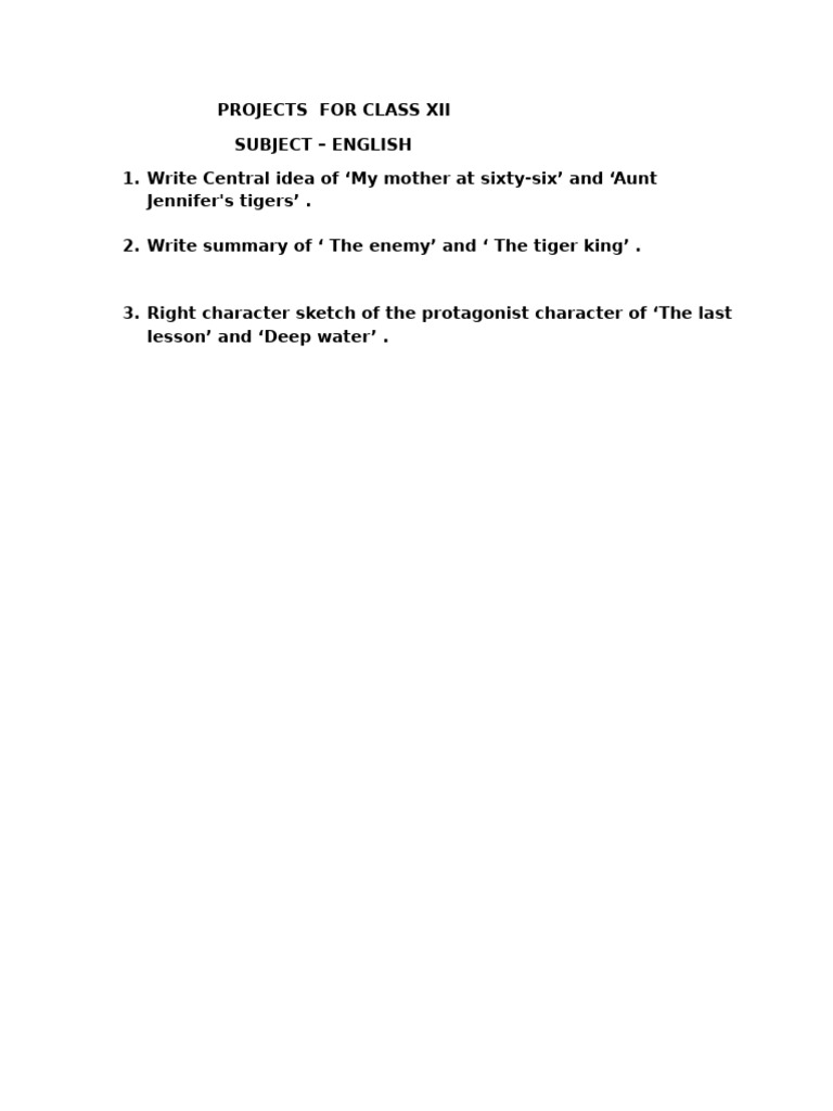 Projects of English For Class 12 | PDF