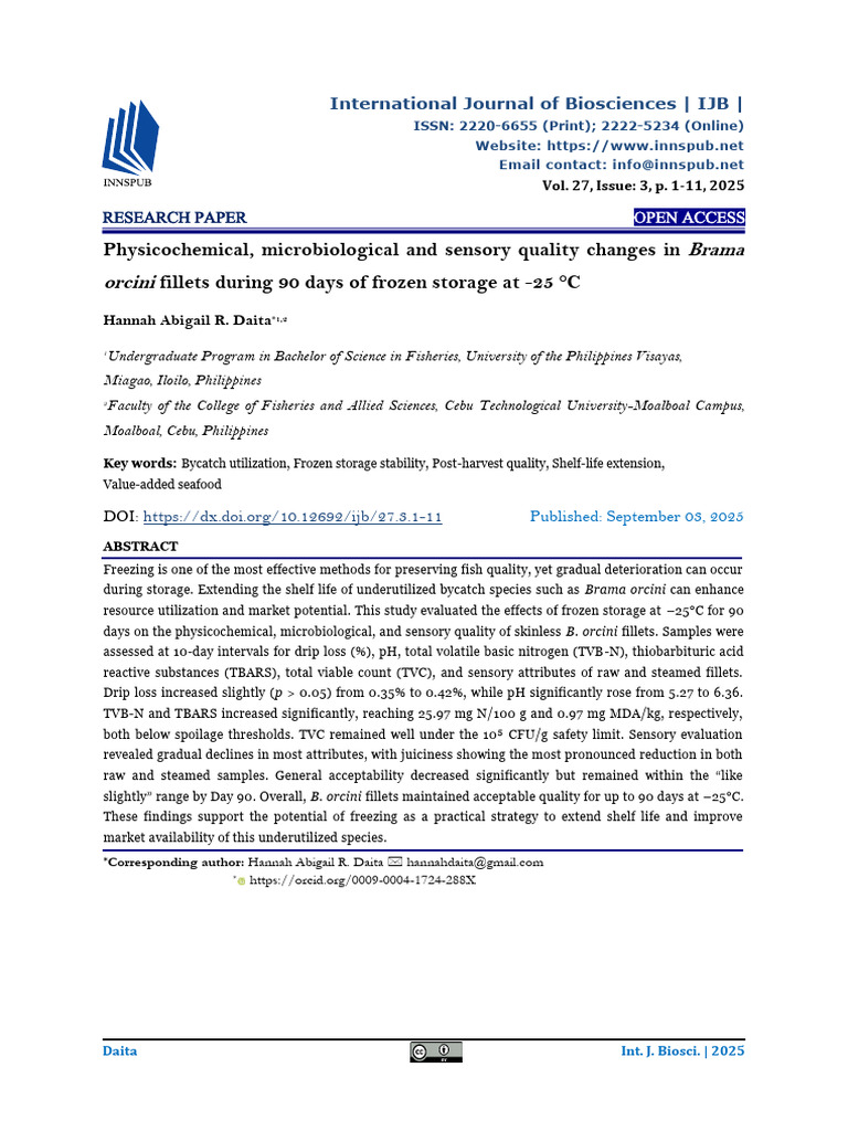 Physicochemical, Microbiological and Sensory Quality Changes in Brama ...
